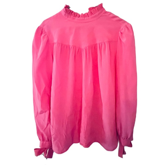 Tops | G Label By Goop Bright Pink Silk Mock Neck Silk Shirt Gently ...